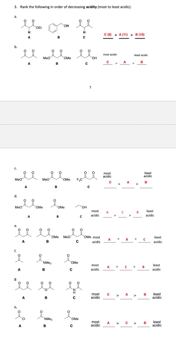 Solved Can you explain how to identify the order of acidity | Chegg.com
