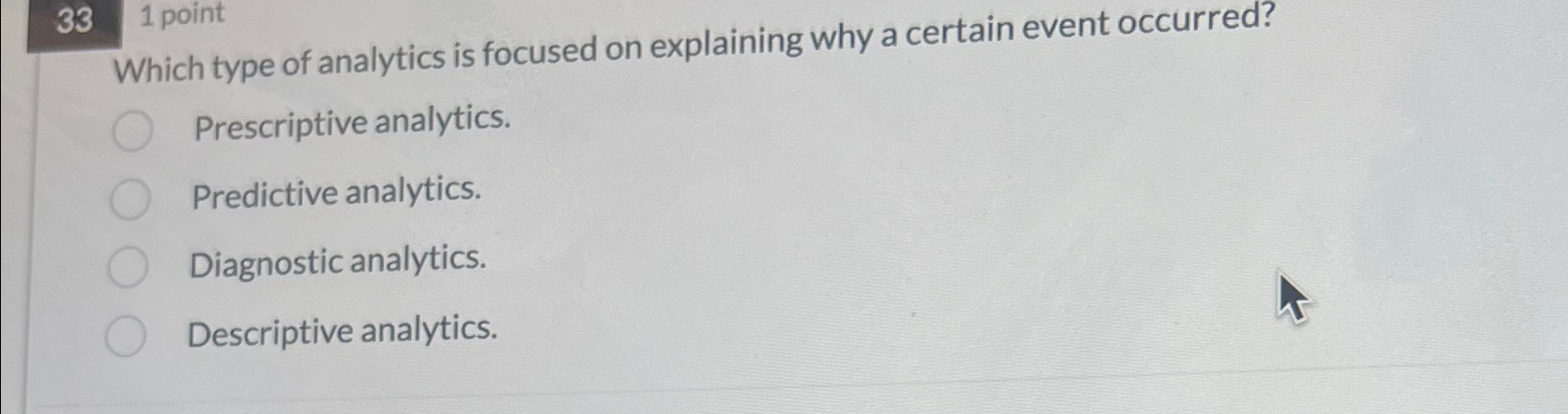Solved 331 ﻿pointWhich type of analytics is focused on | Chegg.com
