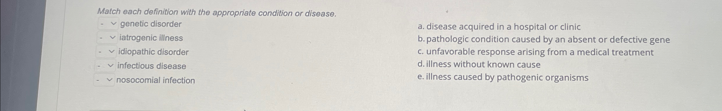 Solved Match each definition with the appropriate condition | Chegg.com