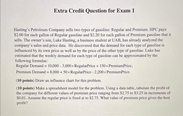 Solved Extra Credit Question for Exam 1 Hasting's Petroleum | Chegg.com