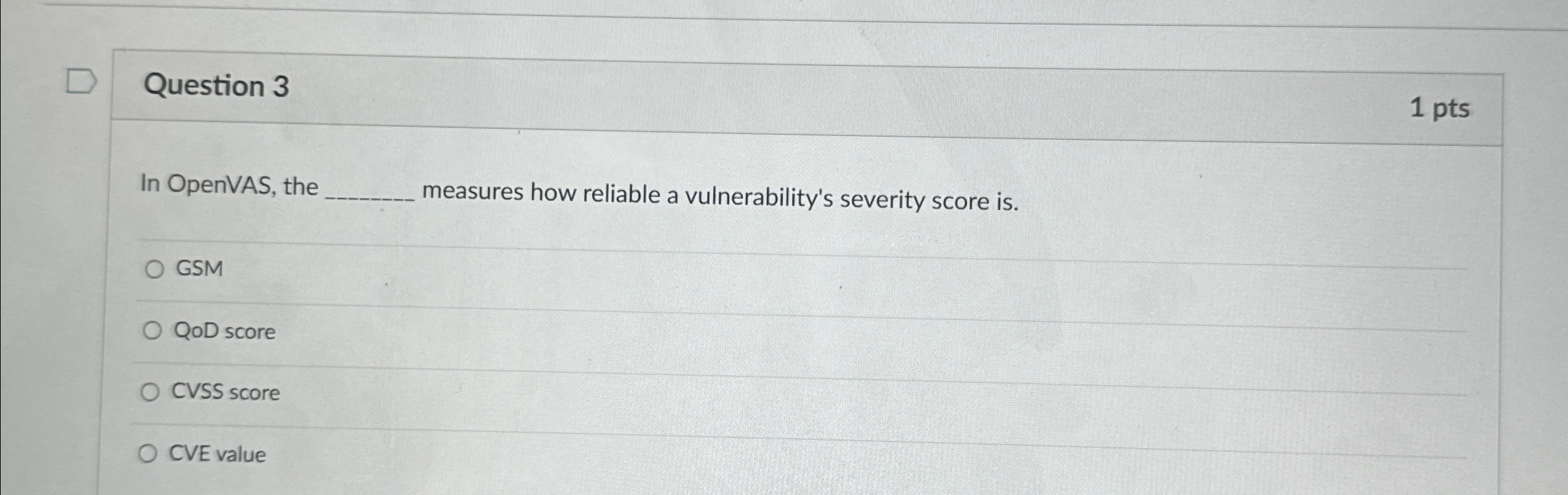 Solved Question 31 ﻿ptsIn OpenVAS, the ﻿measures how | Chegg.com