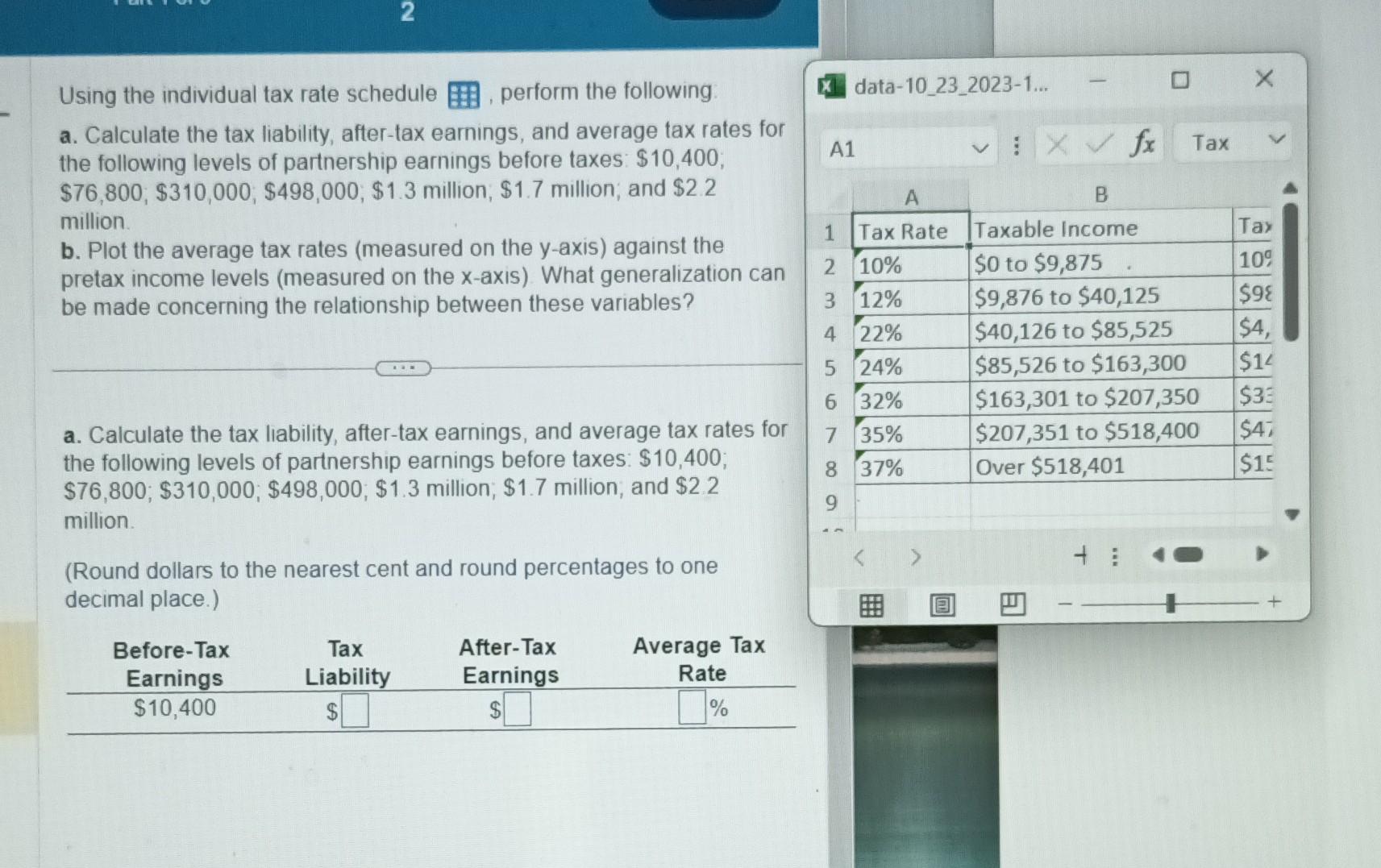 Solved Using the individual tax rate schedule perform the | Chegg.com
