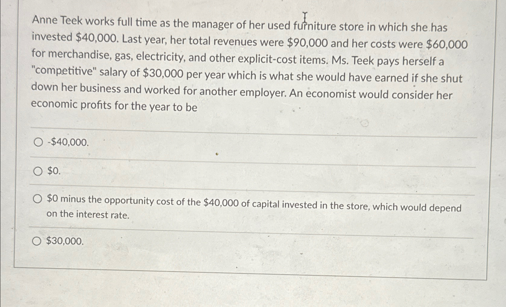 Solved Anne Teek works full time as the manager of her used | Chegg.com