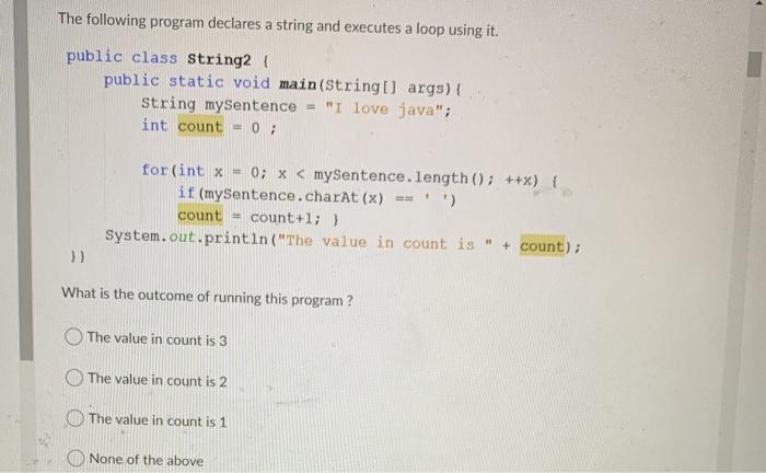 Solved + The following program declares a string and | Chegg.com