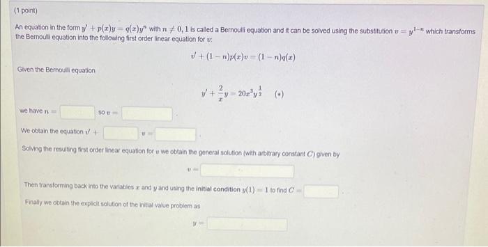 Solved Ar equation in the form y′+p(x)y=q(x)yn with n =0,1 | Chegg.com