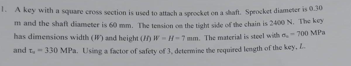Solved A key with a square cross section is used to attach a | Chegg.com