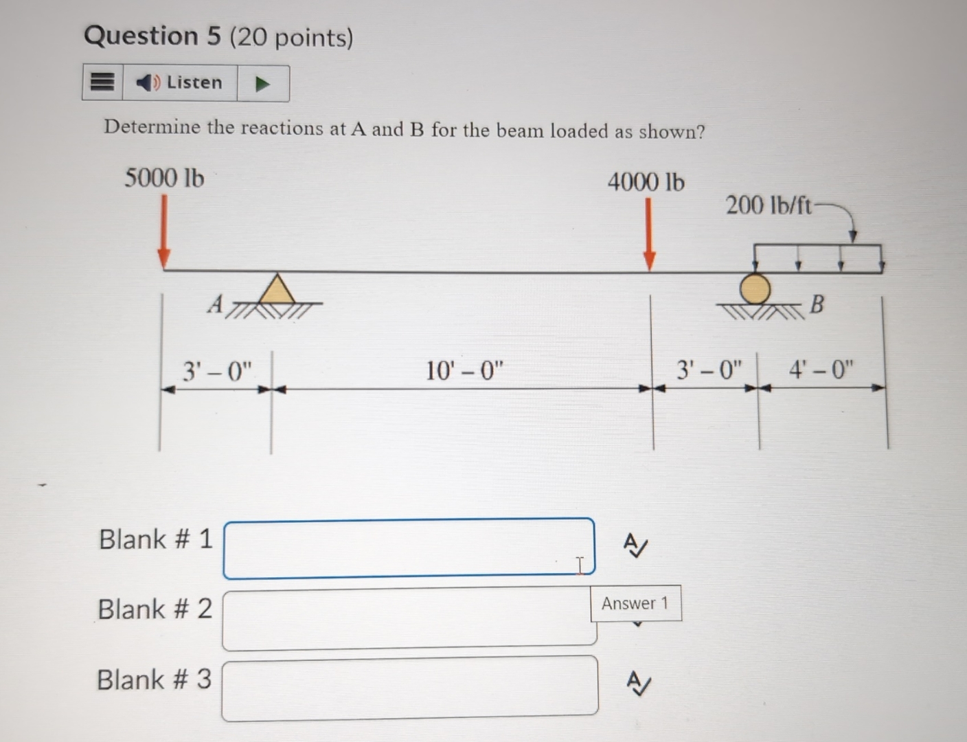 Solved Question 5 ( 20 points)ListenDetermine the reactions | Chegg.com Solved Question 5 ( 20 points)ListenDetermine the reactions | Chegg.com