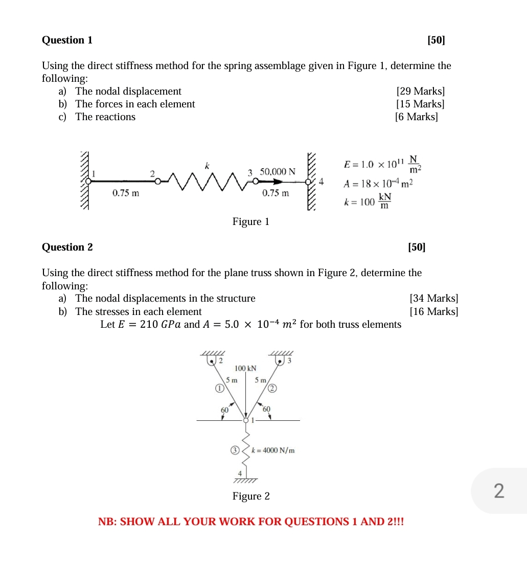 Solved Question 150Using the direct stiffness method for the | Chegg.com