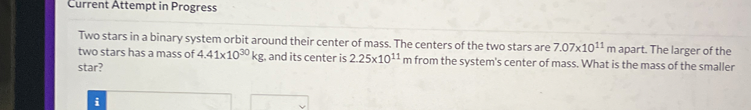 Solved Current Attempt in ProgressTwo stars in a binary | Chegg.com