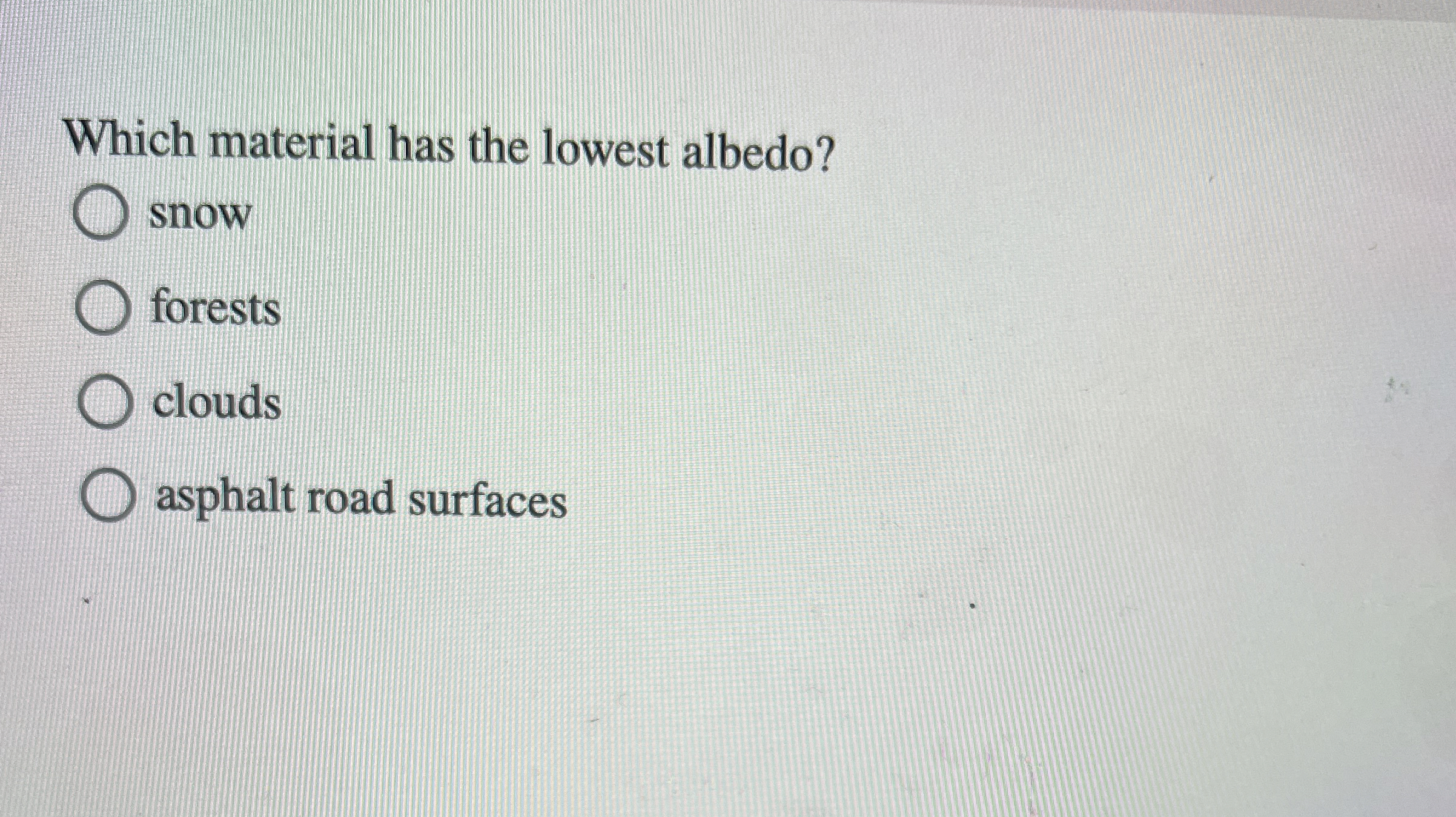 Solved Which material has the lowest albedo? | Chegg.com