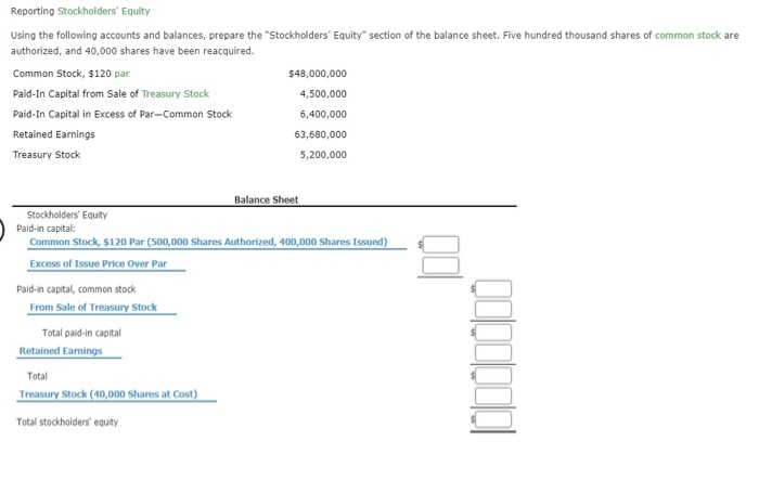 Solved Reporting Stockholders' Equity Using the following | Chegg.com