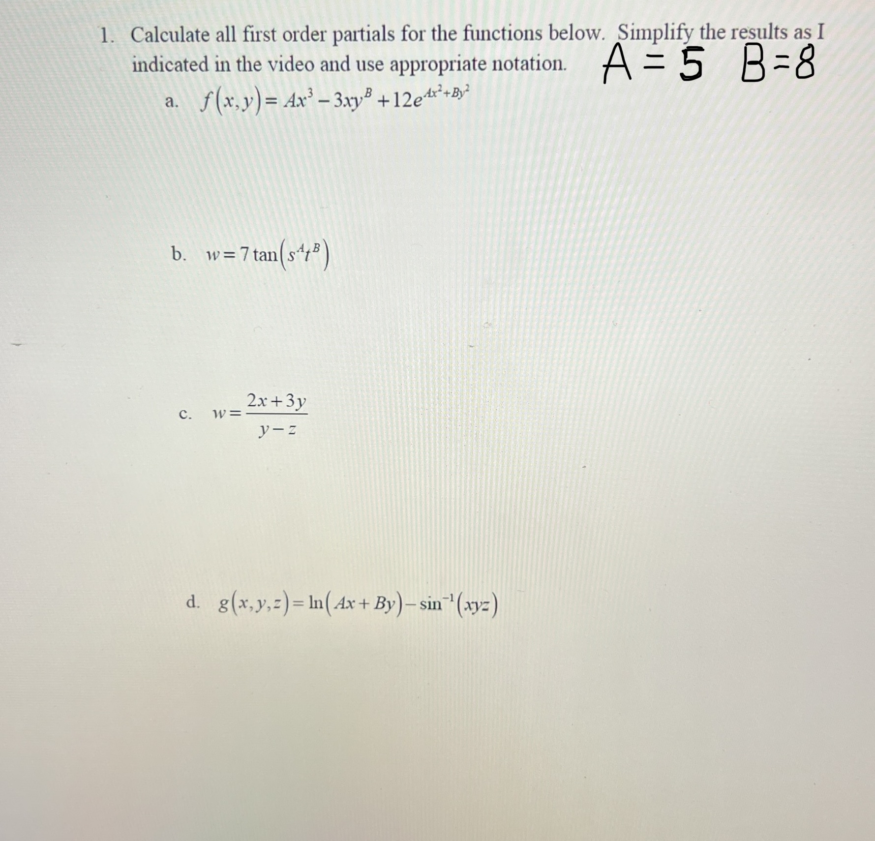 Solved Calculate all first order partials for the functions | Chegg.com