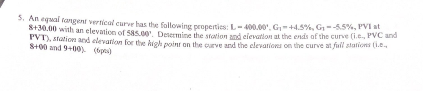 Solved An equal tangent vertical curve has the following | Chegg.com