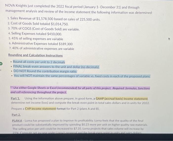 NOVA Knights just completed the 2022 fiscal period | Chegg.com