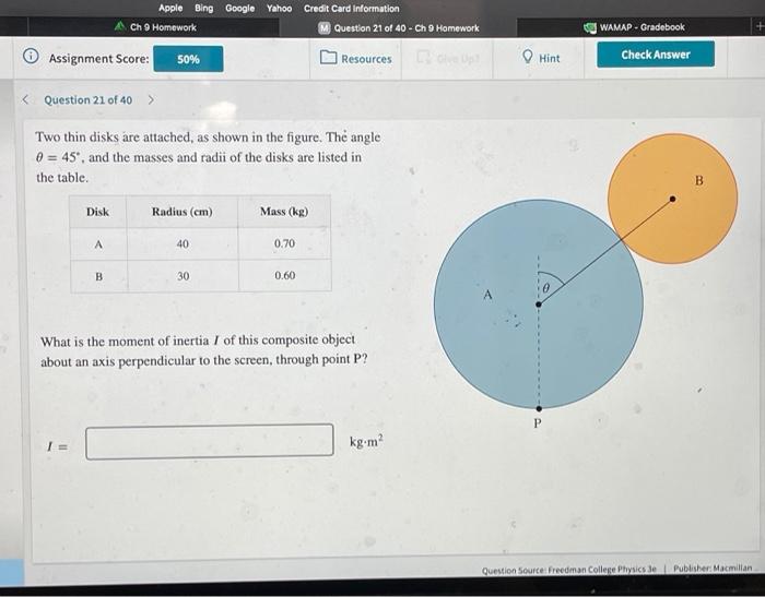 Solved Two thin disks are attached, as shown in the figure. | Chegg.com