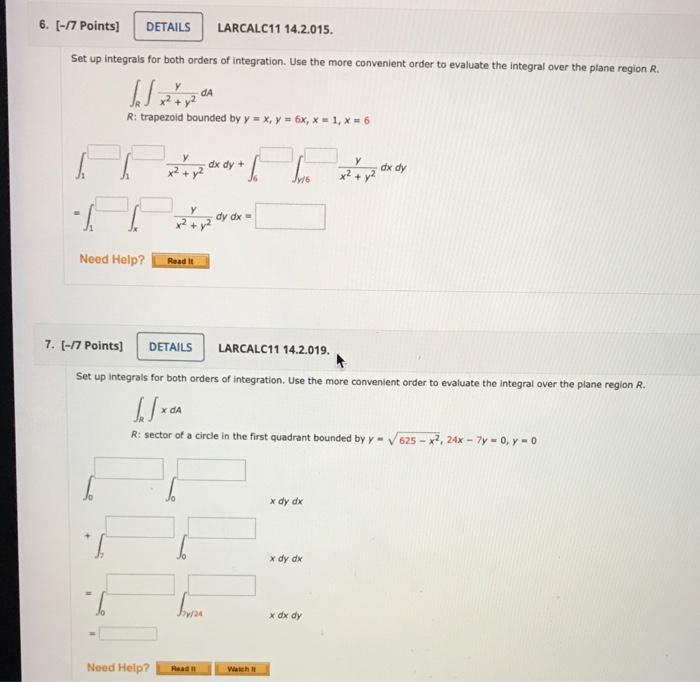 Solved Set up integrals for both orders of integration. Use | Chegg.com
