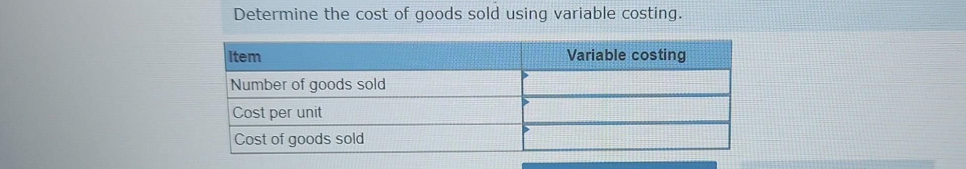 Solved Variable Manufacturing Costs Direct Materials - | Chegg.com
