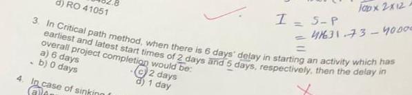 Solved earliest and latest start times of 2 days and 5 days, | Chegg.com