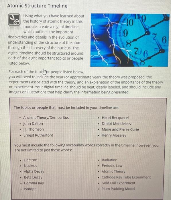 Solved Atomic Structure Timeline Using what you have learned | Chegg.com