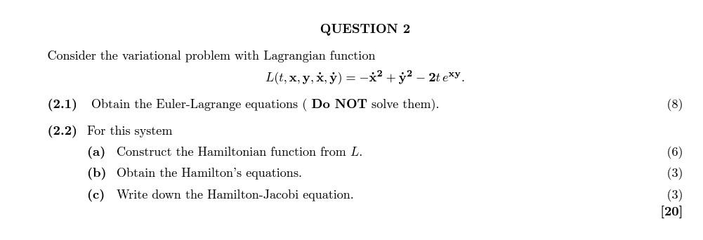 Solved Consider the variational problem with Lagrangian | Chegg.com
