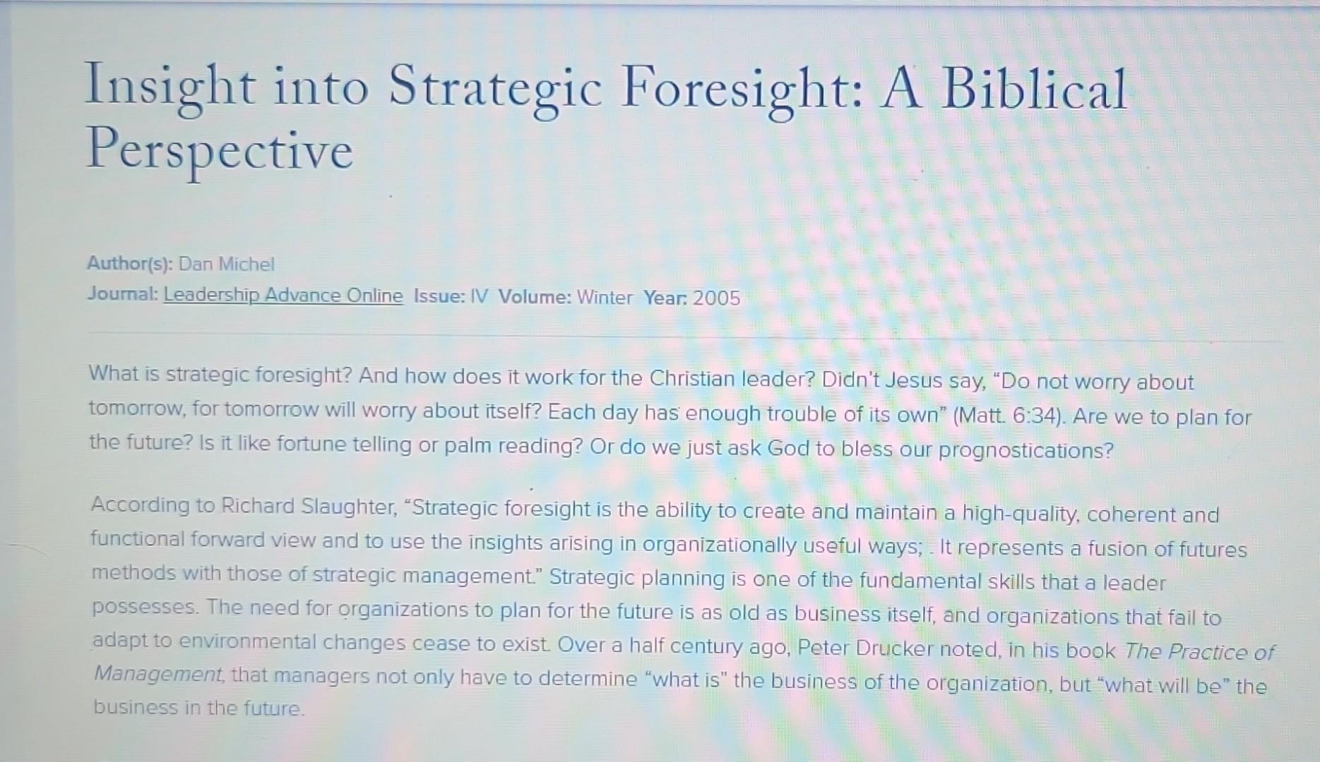 What does the bible teach us about strategy? Please | Chegg.com