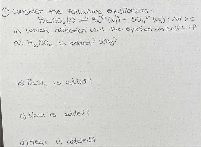 Solved Consider the following equilibrium: BaSO4( | Chegg.com