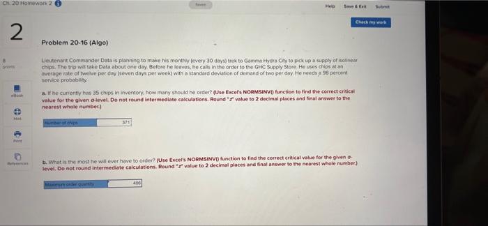 Solved CH 20 Homework 2 Help Save an Check my work 2 Problem | Chegg.com