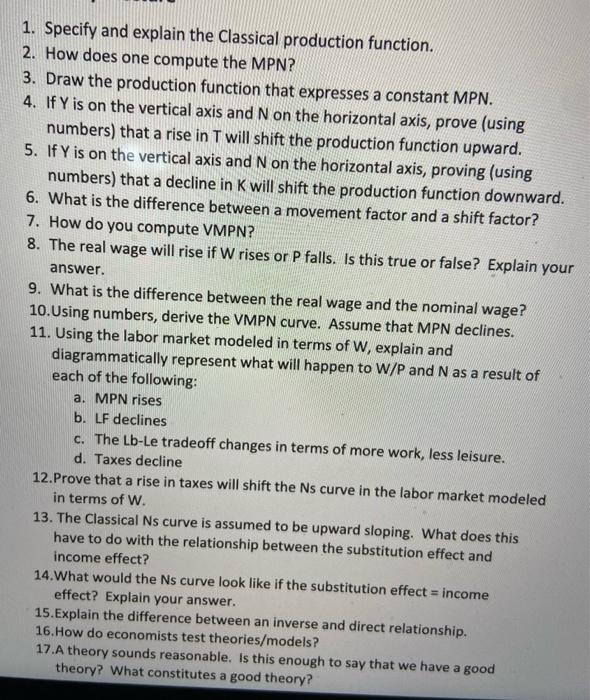 Solved 1. Specify and explain the Classical production | Chegg.com