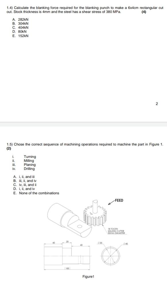 Solved 1.4) Calculate the blanking force required for the | Chegg.com