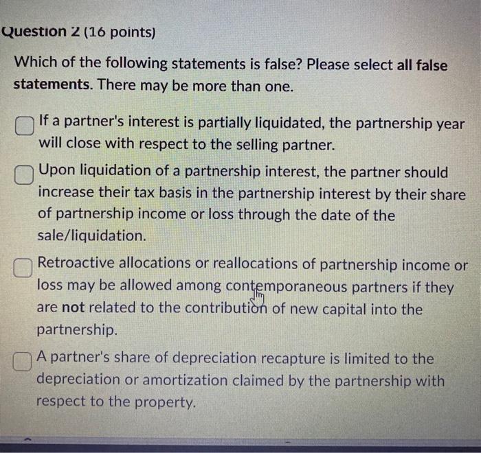 Solved Which of the following statements is false? Please | Chegg.com