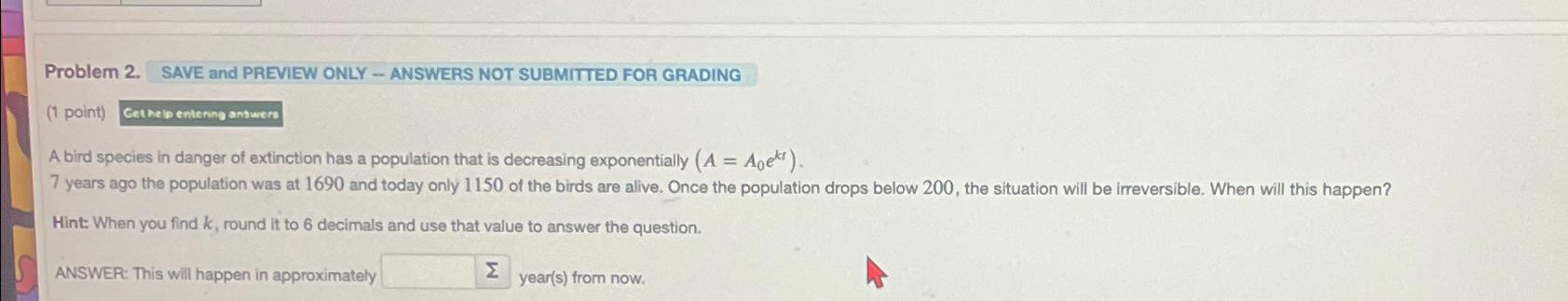 Solved Problem 2. ﻿SAVE and PREVIEW ONLY - ﻿ANSWERS NOT | Chegg.com
