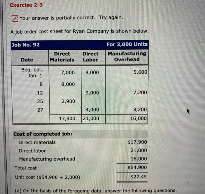 Solved Exercise 2-3 Your answer is partially correct. Try | Chegg.com