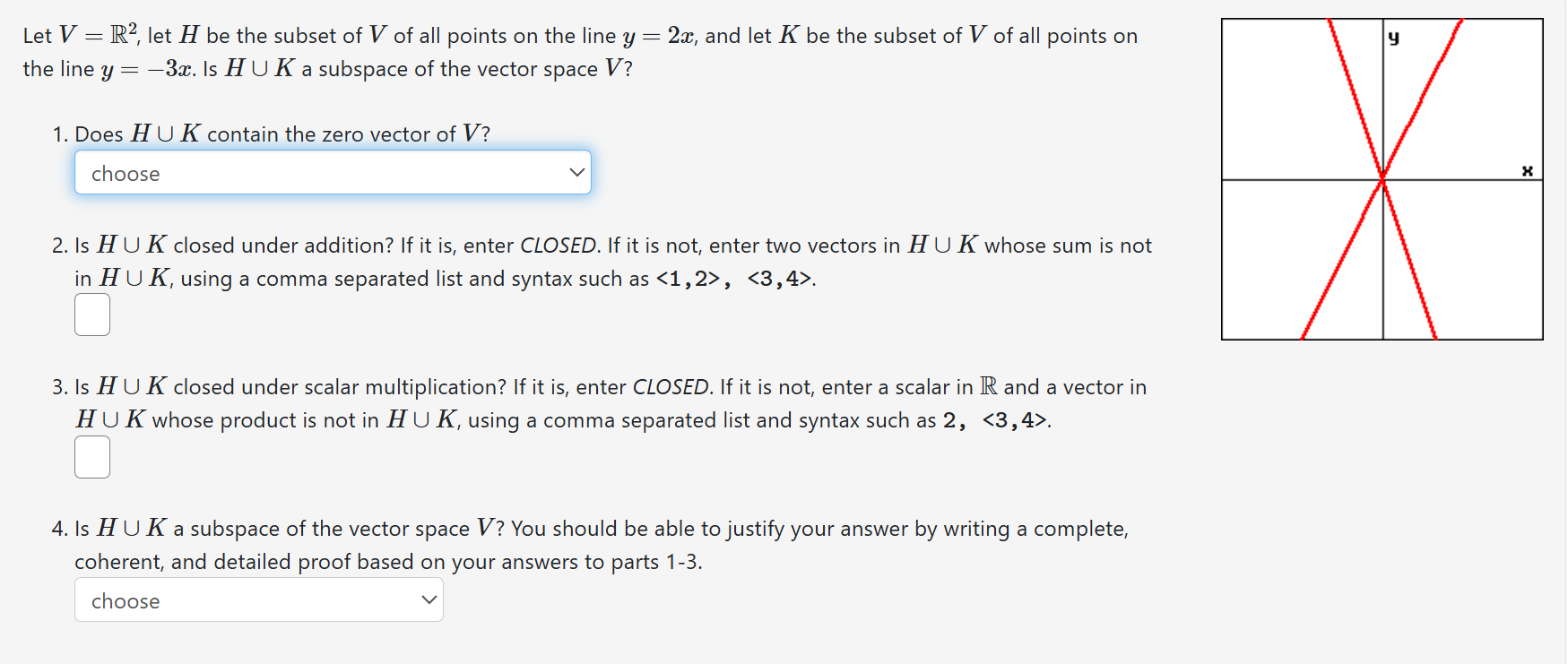 Solved Let V=R2, ﻿let H be ﻿the subset of V of ﻿all points | Chegg.com