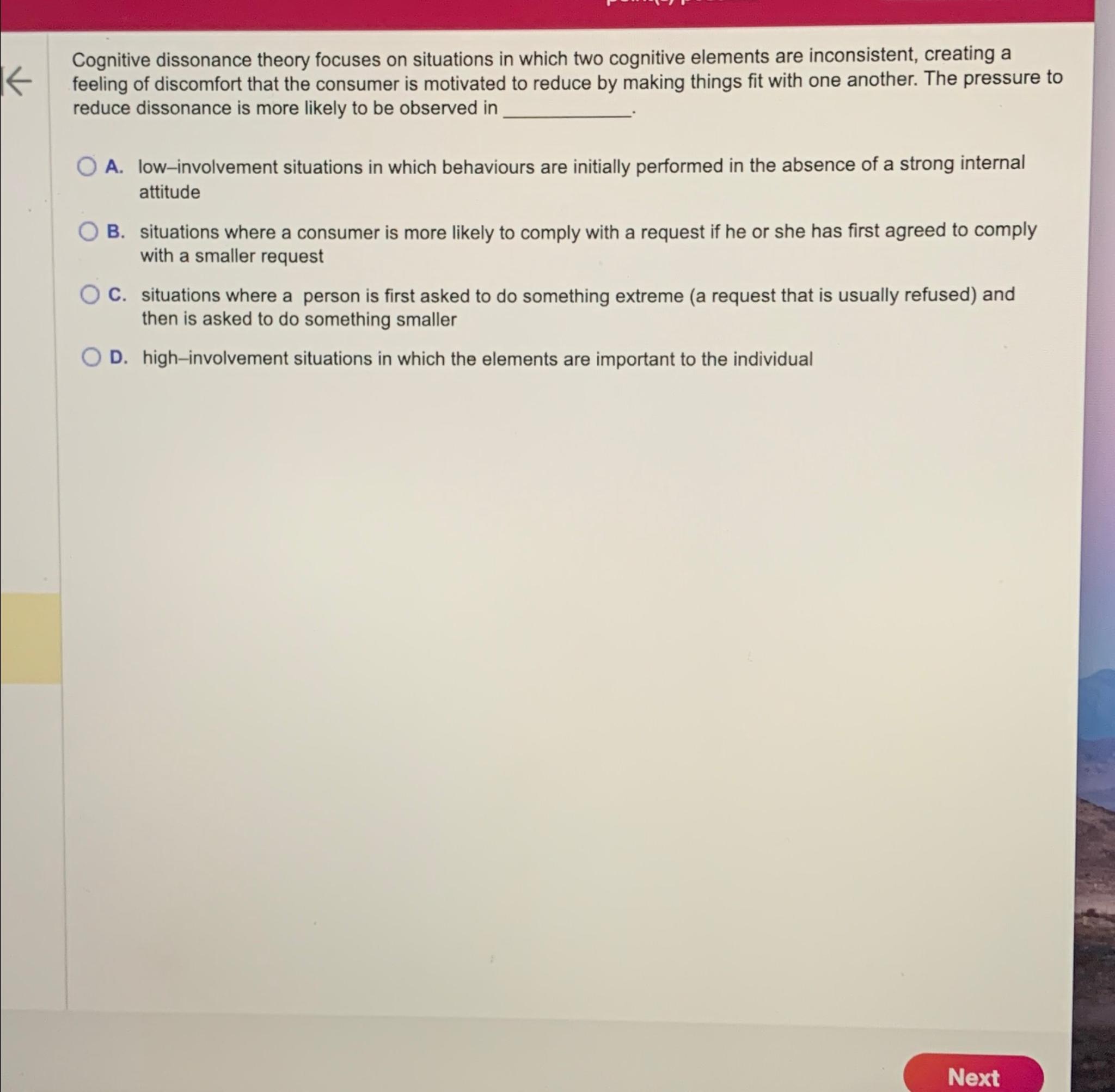 Solved Cognitive dissonance theory focuses on situations in | Chegg.com