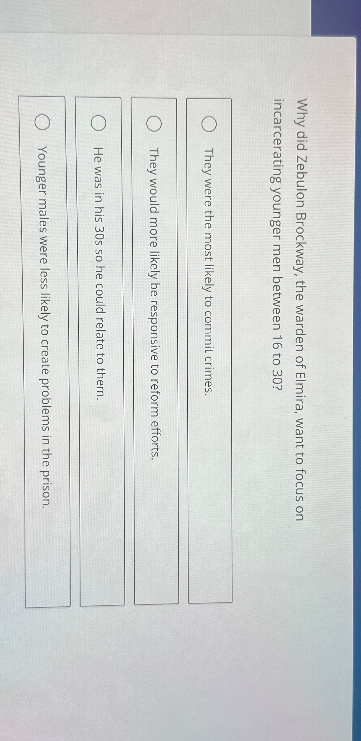 Solved Why did Zebulon Brockway, the warden of Elmira, want | Chegg.com