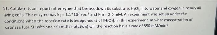 Solved 11. Catalase is an important enzyme that breaks down | Chegg.com