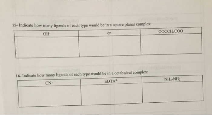 Solved 11- Indicate for each of the following ligand if they | Chegg.com