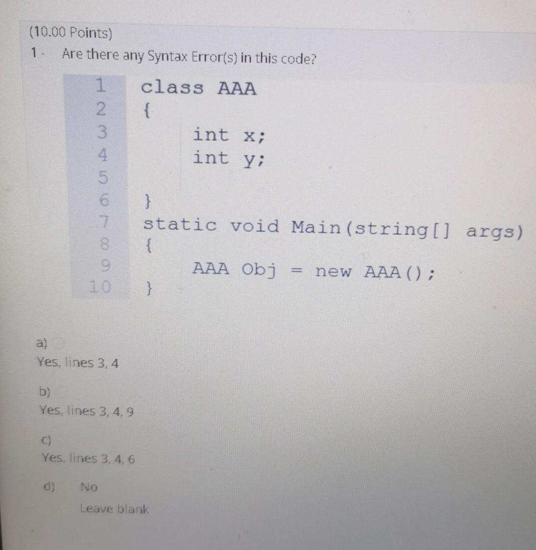 Solved (10.00 Points) 1 - Are there any Syntax Error(s) in | Chegg.com