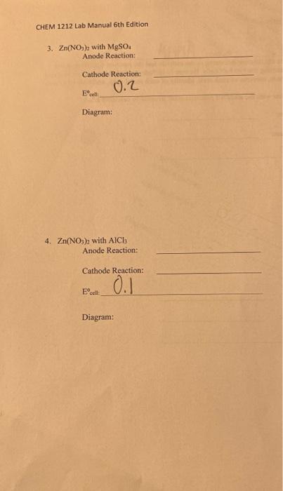 Solved CHEM 1212 Lab Manual 6th Edition 3. Zn(NO3)2 with | Chegg.com