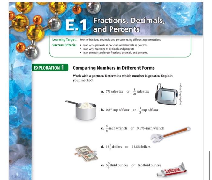 Solved E.1 Fractions, Decimals, and Percents Learning | Chegg.com