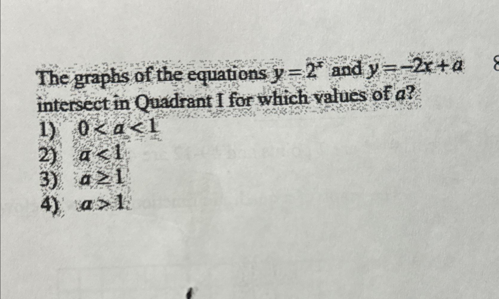 Solved The graphs of the equations y=2x ﻿and y=-2x+a | Chegg.com