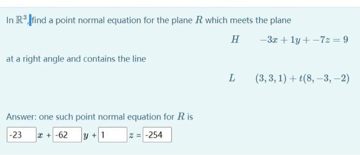Solved In R3 find a point normal equation for the plane R | Chegg.com