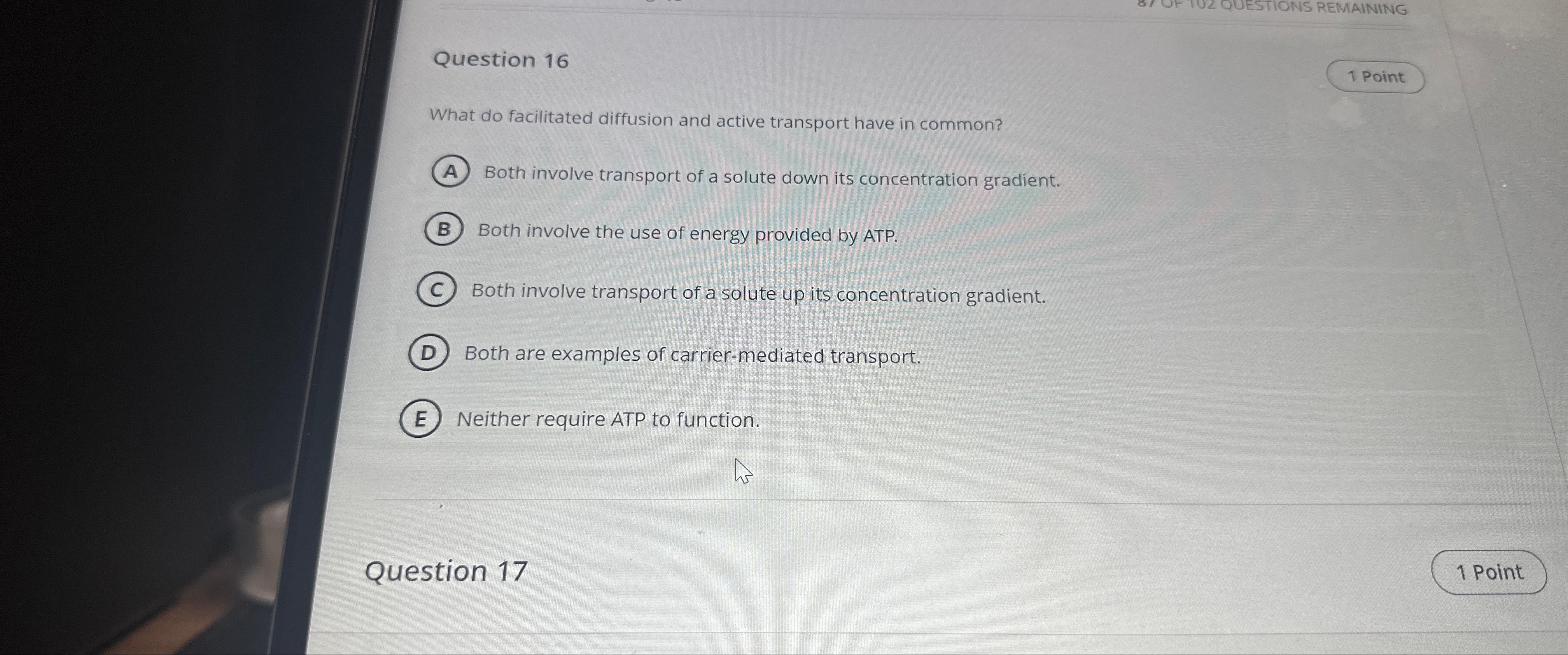 Solved Question 161 ﻿PointWhat do facilitated diffusion and | Chegg.com