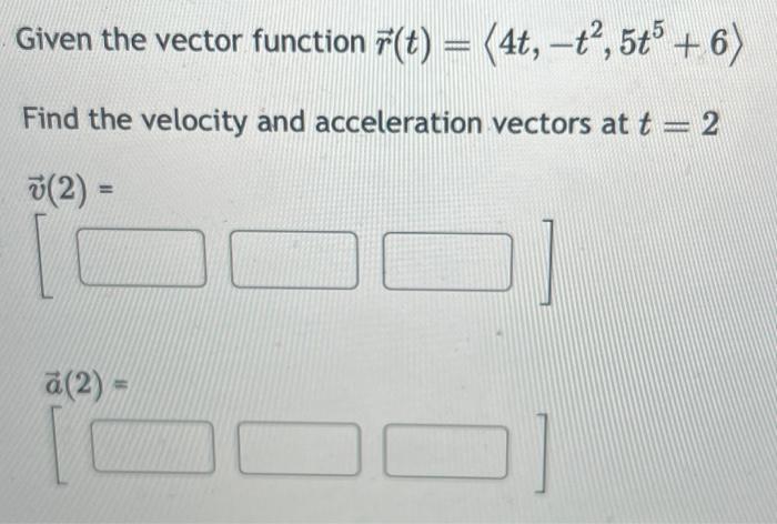 Solved Given the vector function r(t)= 4t,−t2,5t5+6 Find | Chegg.com