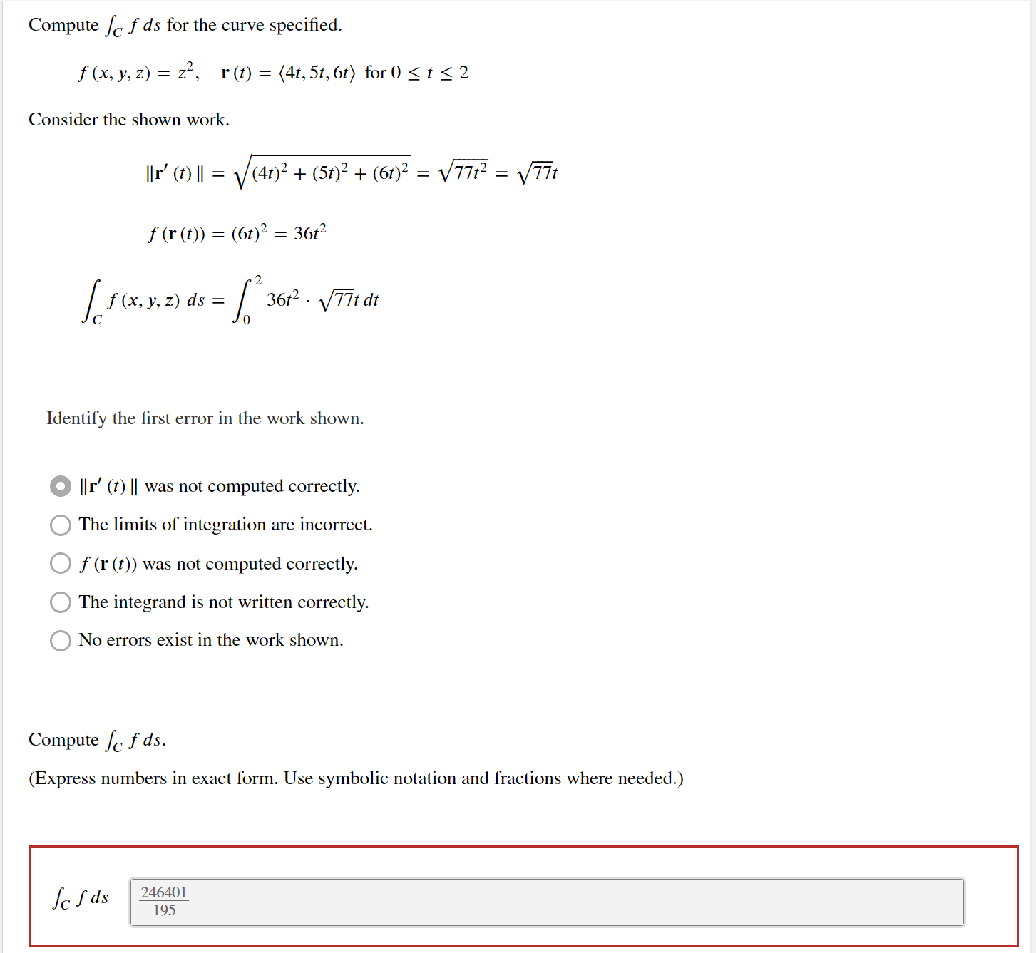 Solved Compute ∫C﻿fds ﻿for the curve | Chegg.com