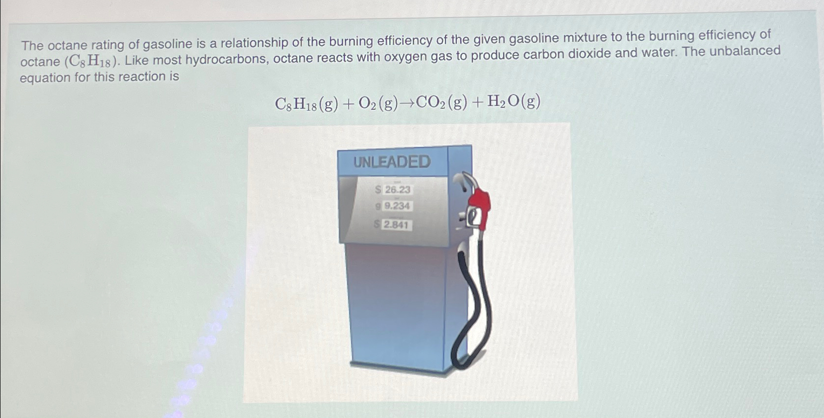 Solved The octane rating of gasoline is a relationship of | Chegg.com