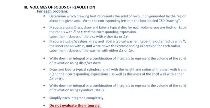 III. VOLUMES OF SOLIDS OF REVOLUTION For each | Chegg.com
