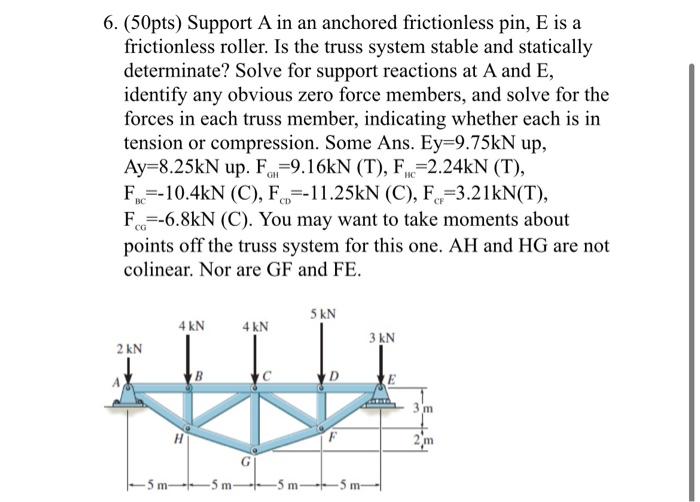 Solved 6. (50pts) Support A in an anchored frictionless pin, | Chegg.com