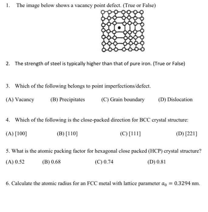 Solved 1. The image below shows a vacancy point defect. | Chegg.com