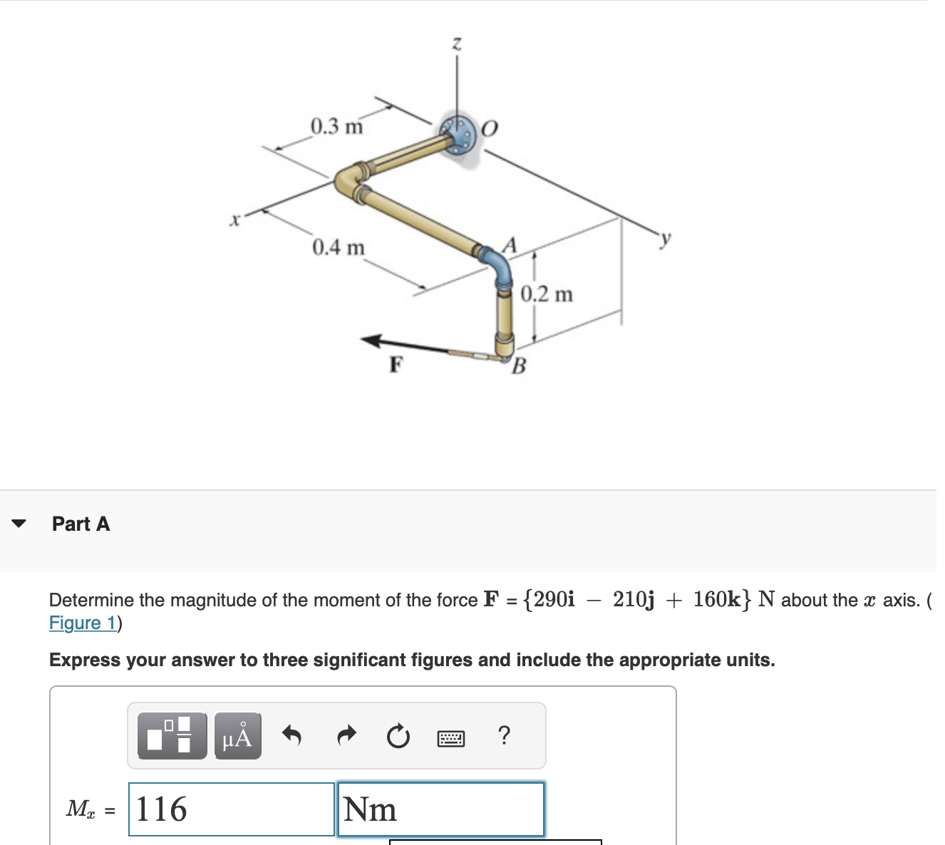 Solved Part ADetermine the magnitude of ﻿the moment of ﻿the | Chegg.com